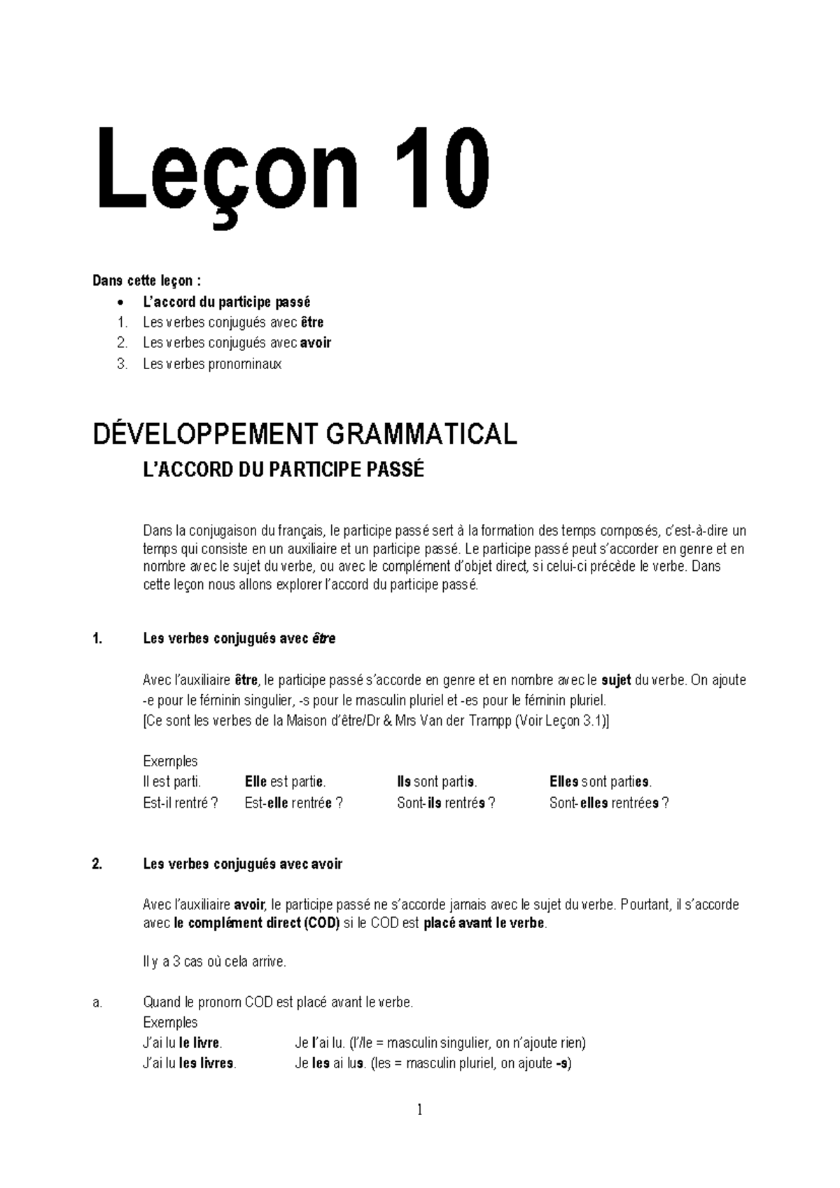 Leçon 10 Laccord du participe passé - Leçon 10 Dans cette leçon : - L ...
