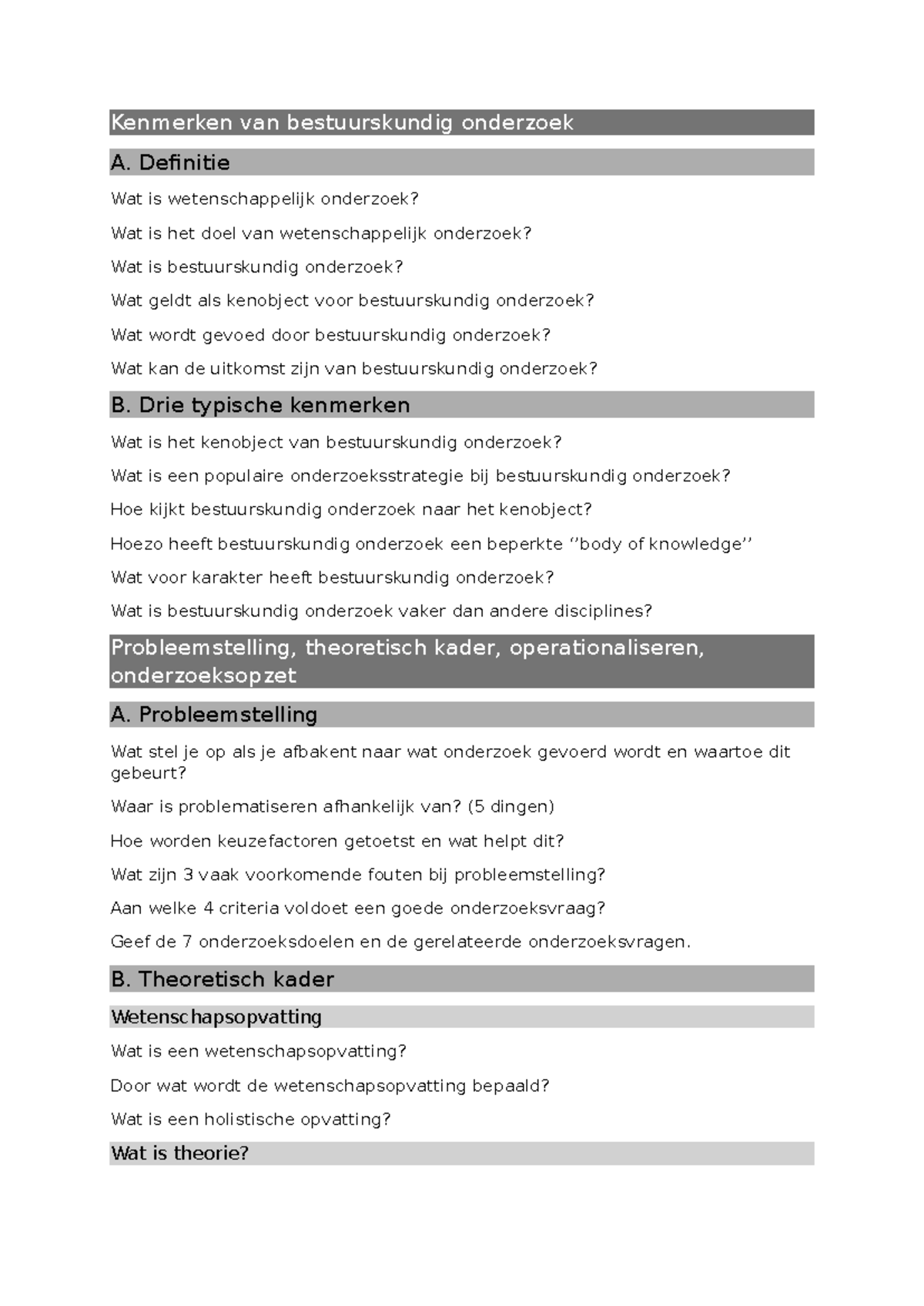 Mogelijke vragen onderzoeksmethoden Compleet - Kenmerken van ...