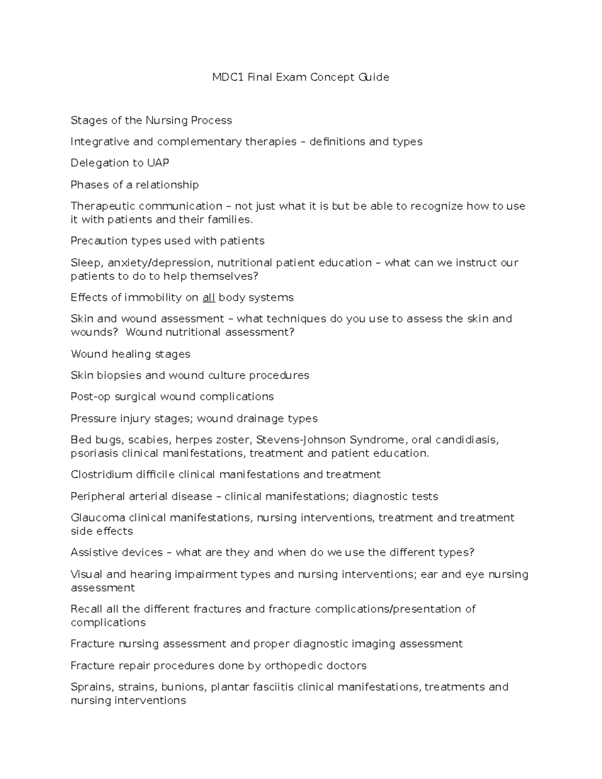 MDC1 Final Exam Concept Guide - MDC1 Final Exam Concept Guide Stages of ...