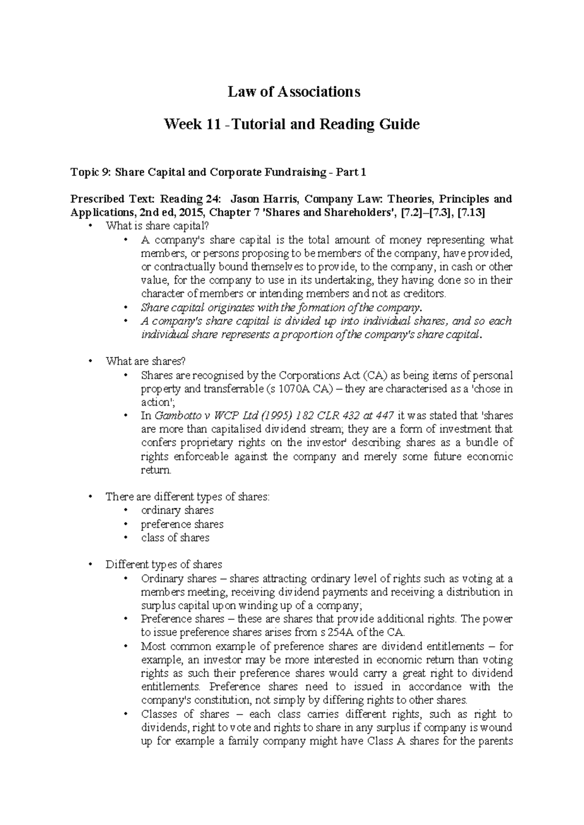 LAWS3045 Week 11 Tutorial and Reading Guide - Law of Associations Week ...