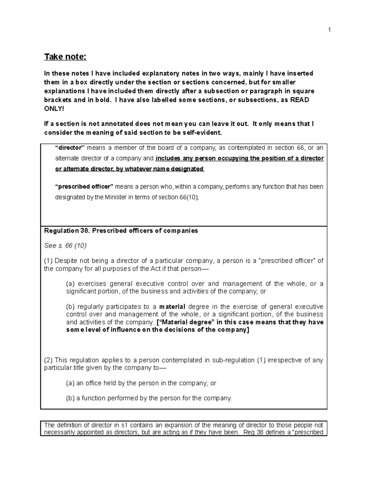 Directors - Explanatory notes 2 - Take note: In these notes I have ...