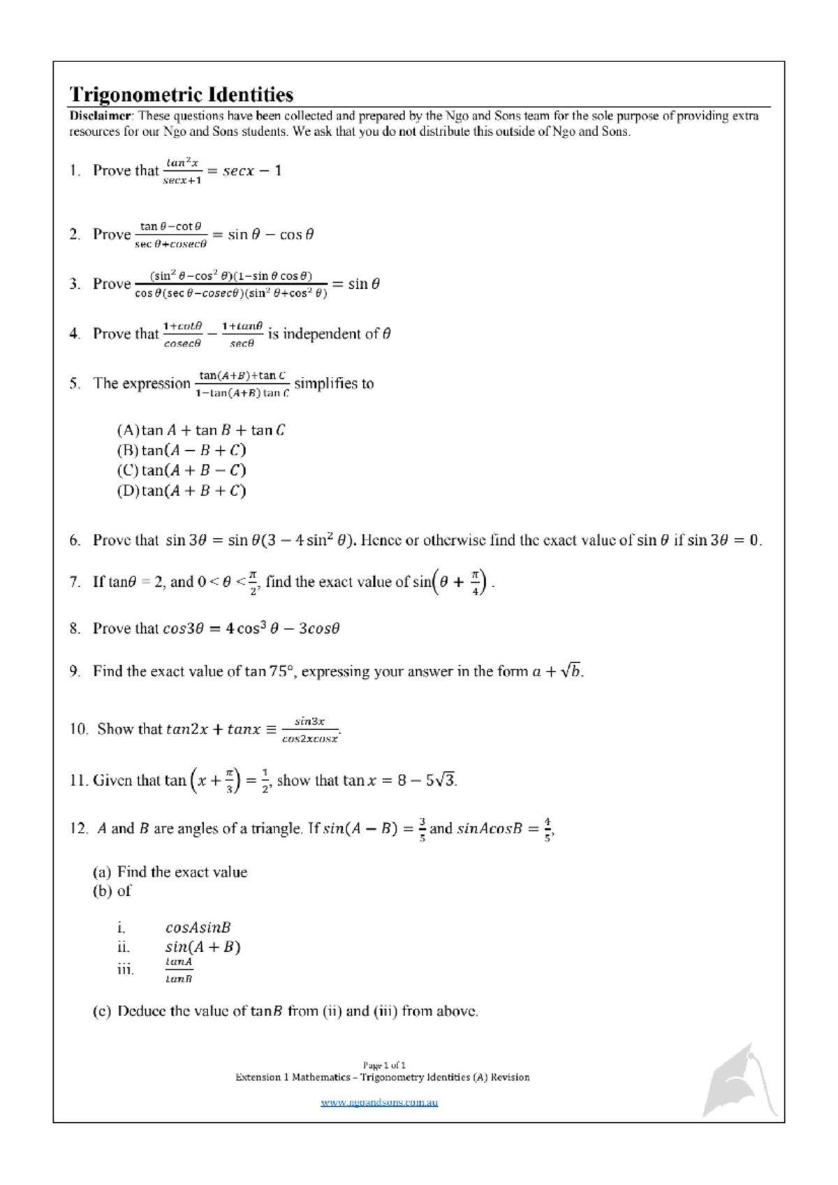 Inverse Trigonometry A with Solutions - Studocu