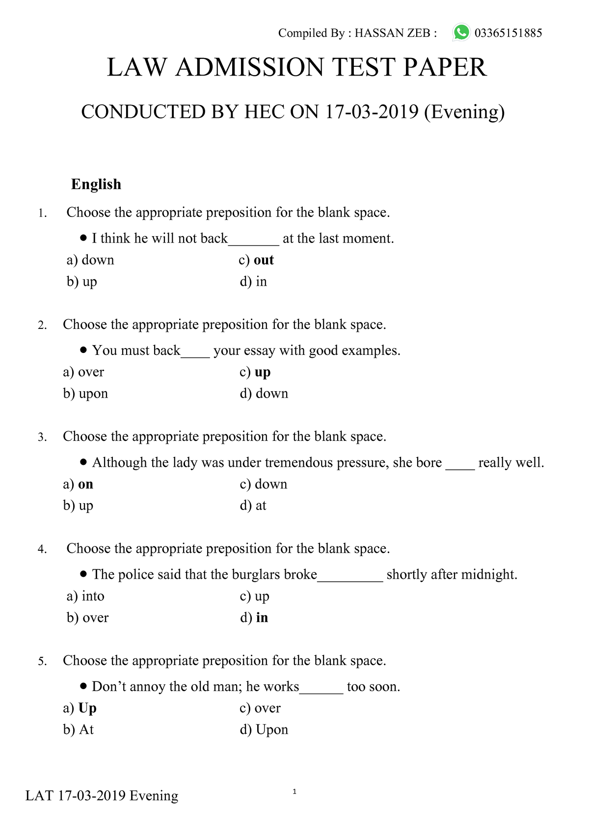 law test LLB 5year Pakistan - LAW ADMISSION TEST PAPER CONDUCTED BY HEC ...