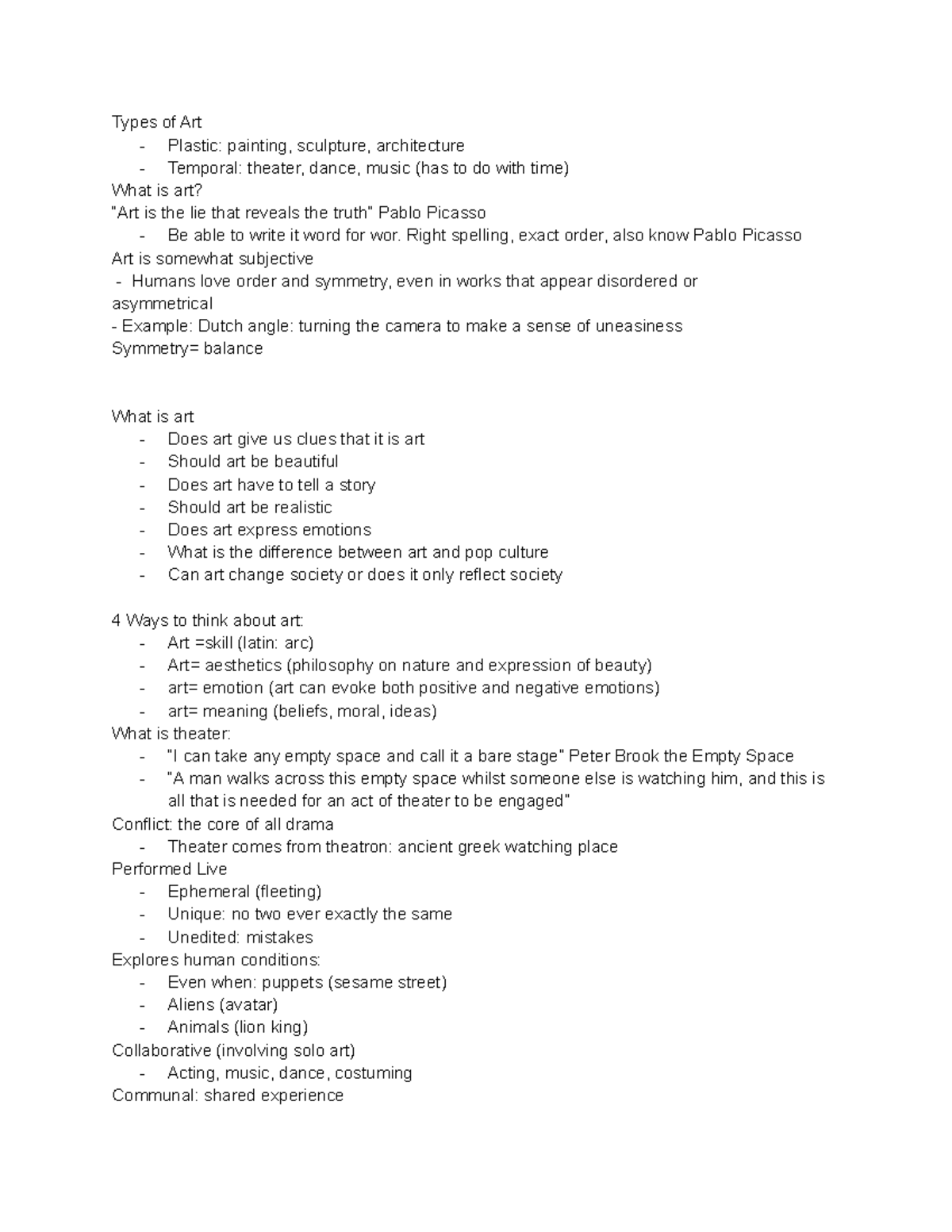 Theater Notes 2 - Types of Art - Plastic: painting, sculpture ...