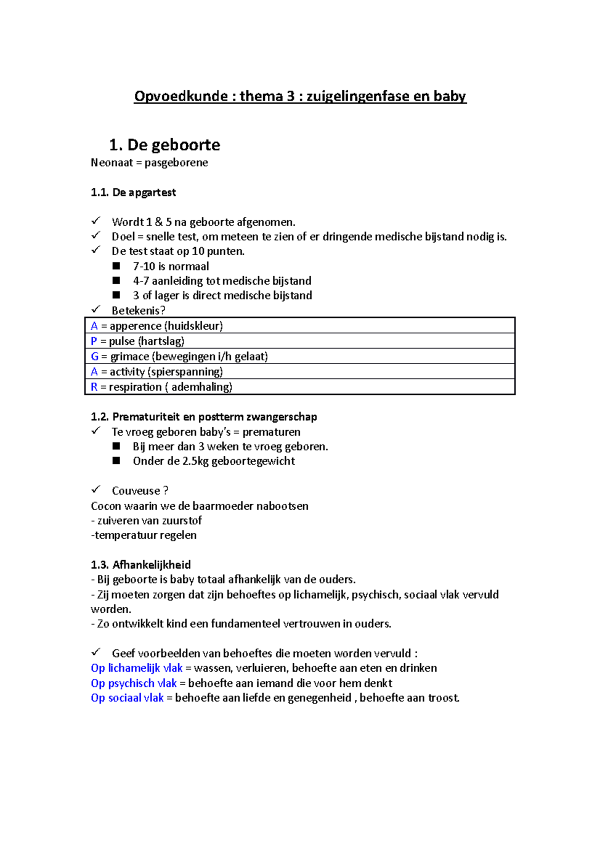Opvoedkunde - thema 3 - Opvoedkunde : thema 3 : zuigelingenfase en baby ...