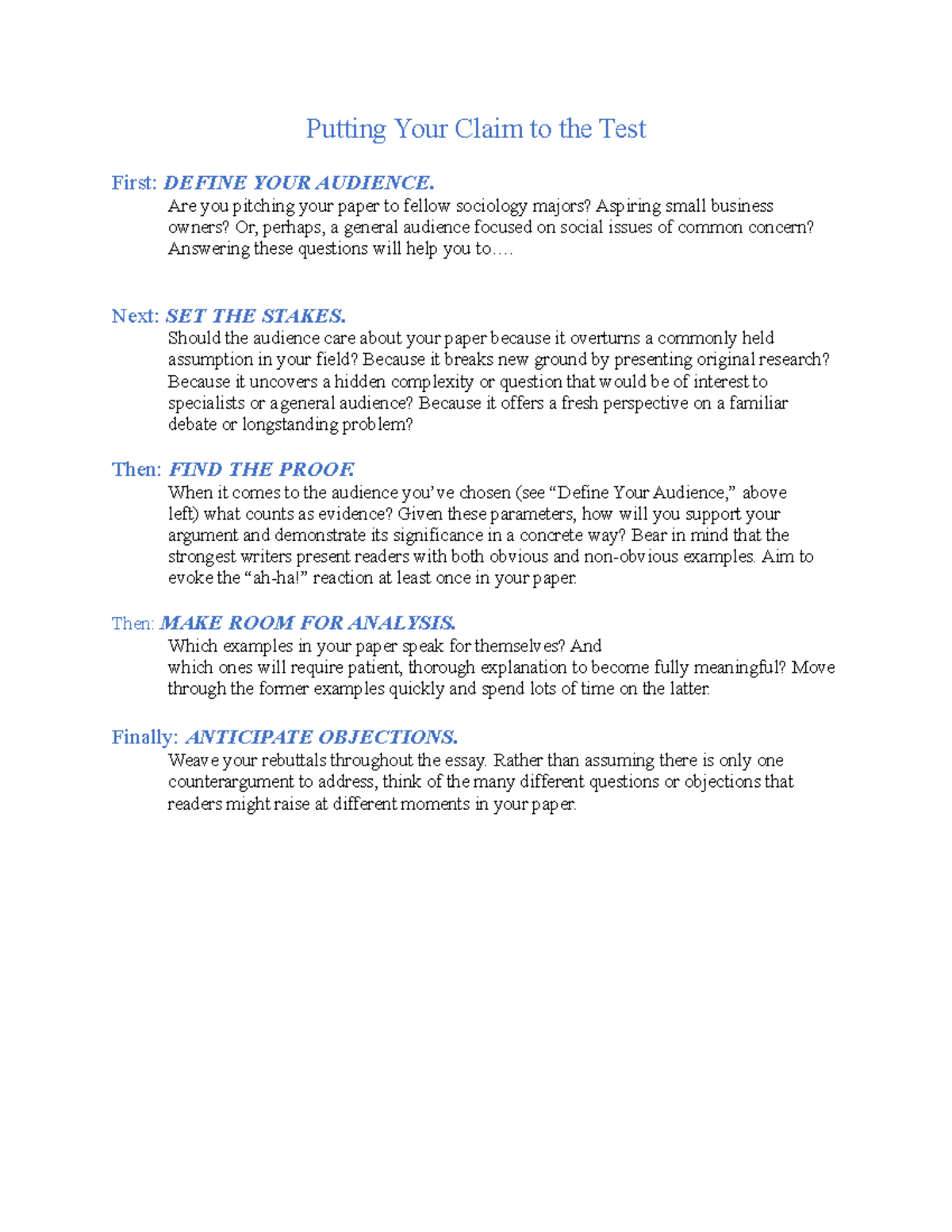 Putting Your Claim to the Test - Putting Your Claim to the Test First ...