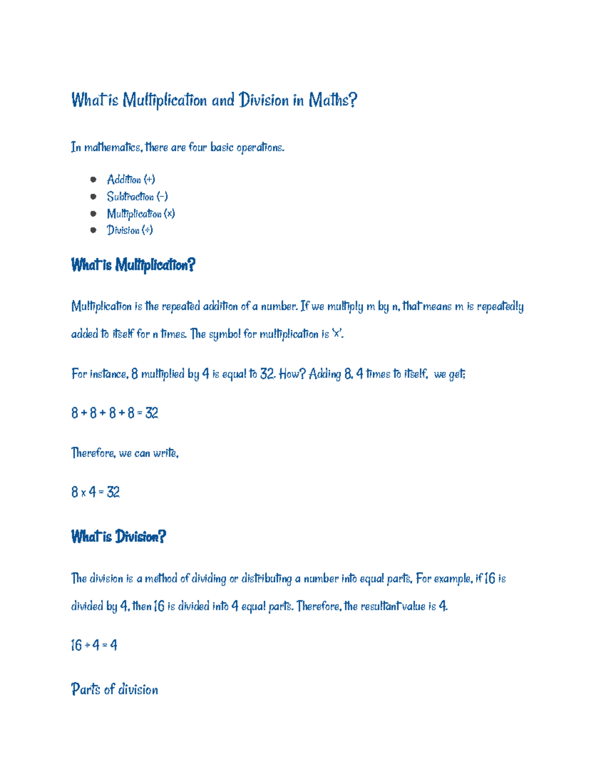 Math Notes - For grade 7 - What is Multiplication and Division in Maths ...
