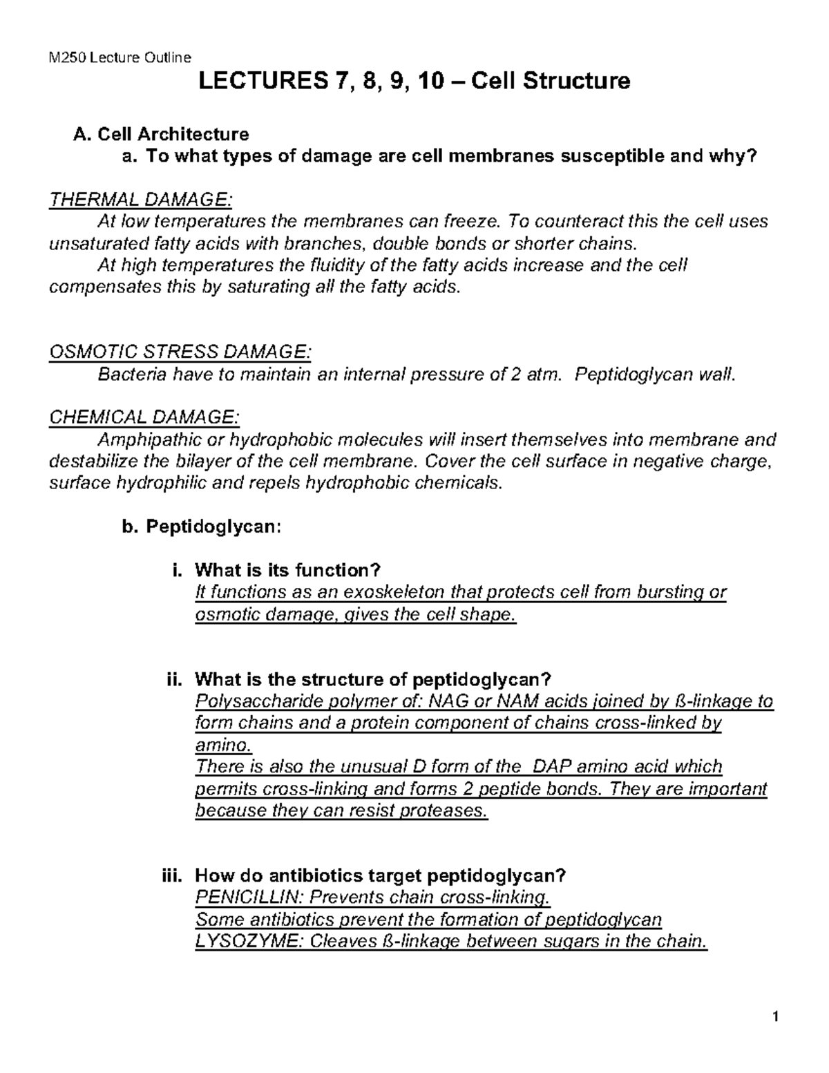 Lecture 7-10 Cell Structure - LECTURES 7, 8, 9, 10 – Cell Structure A ...