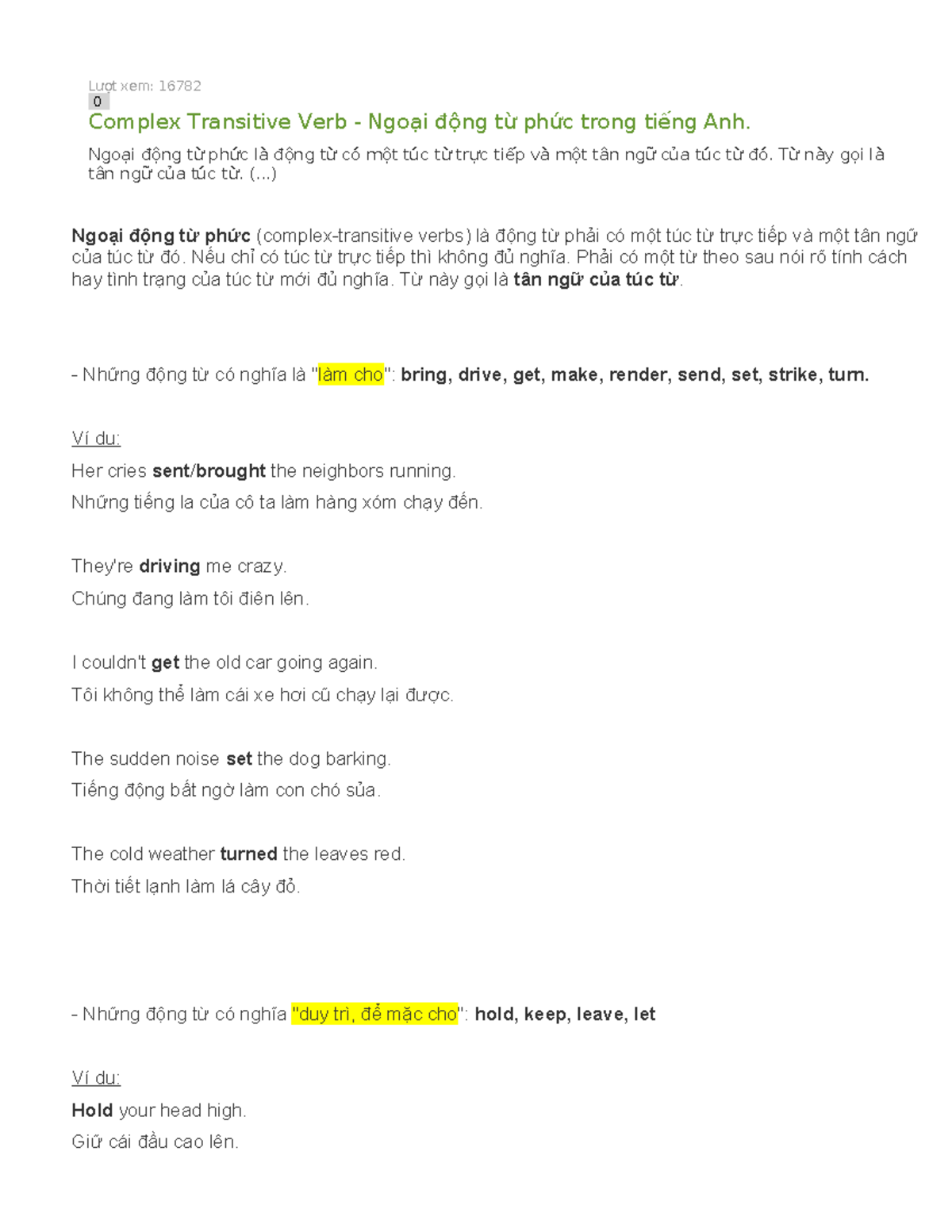 Some popular complex transitive verbs - Lượt xem: 16782 0 Complex ...