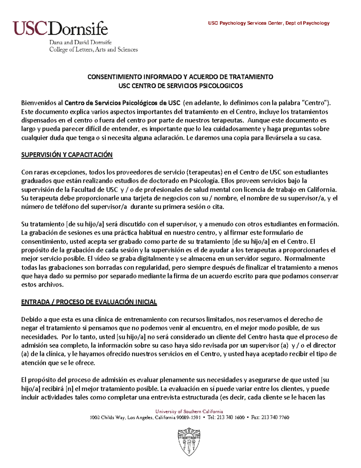 PSC Spanish Informed Consent for Therapy final - USC Psychology ...