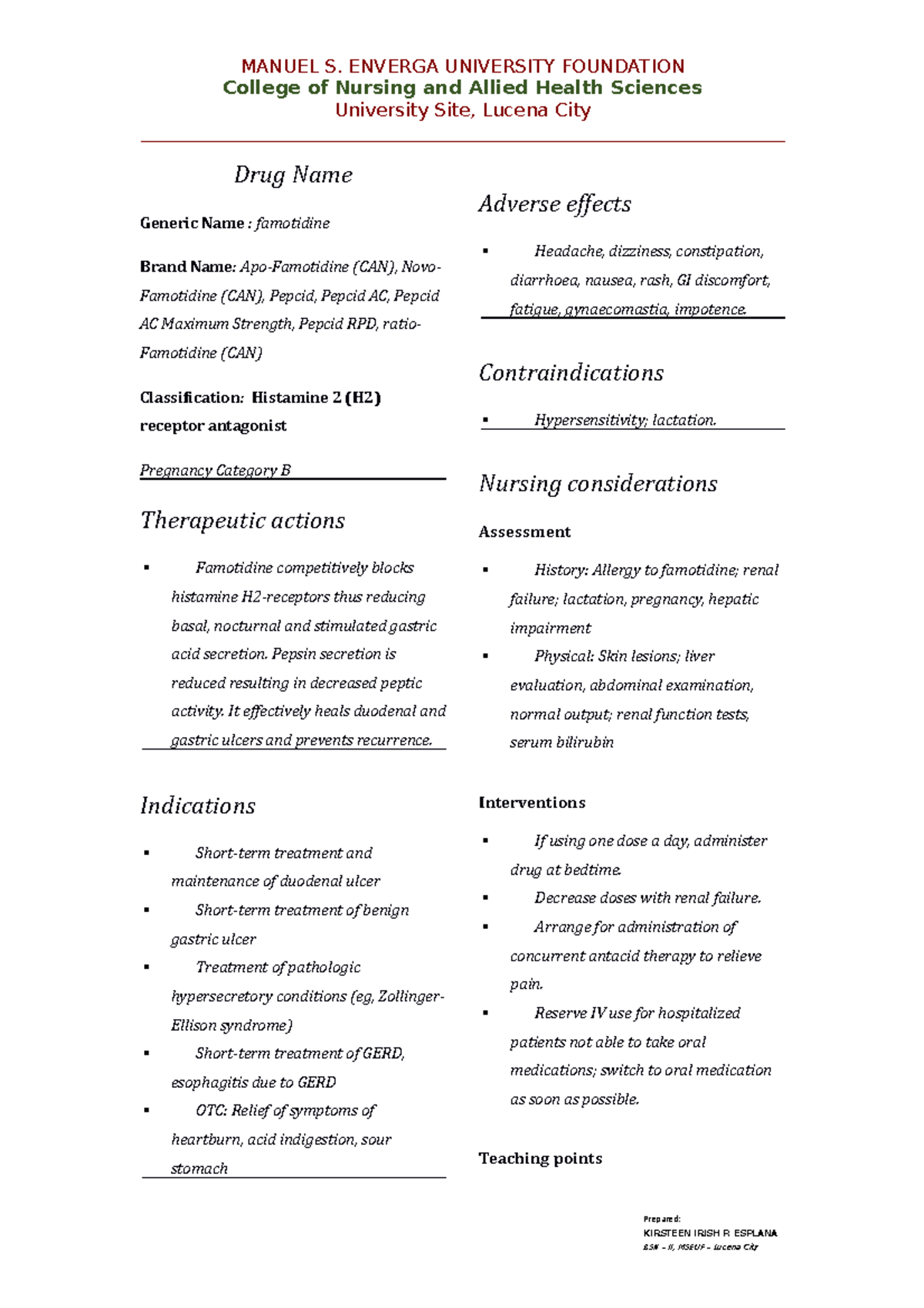Famotidine - DRUG Study - MANUEL S. ENVERGA UNIVERSITY FOUNDATION ...