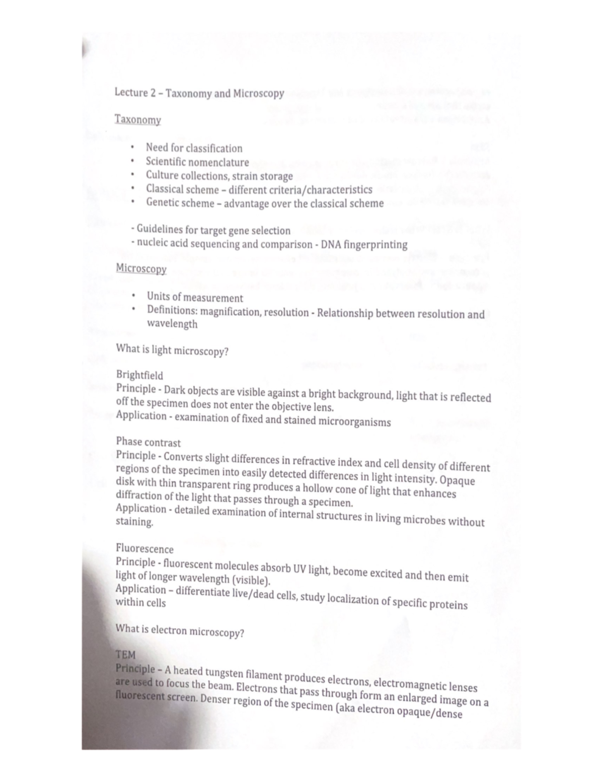 Lecture 2 - Taxonomy and Microscopy - BIO 2400 - Studocu