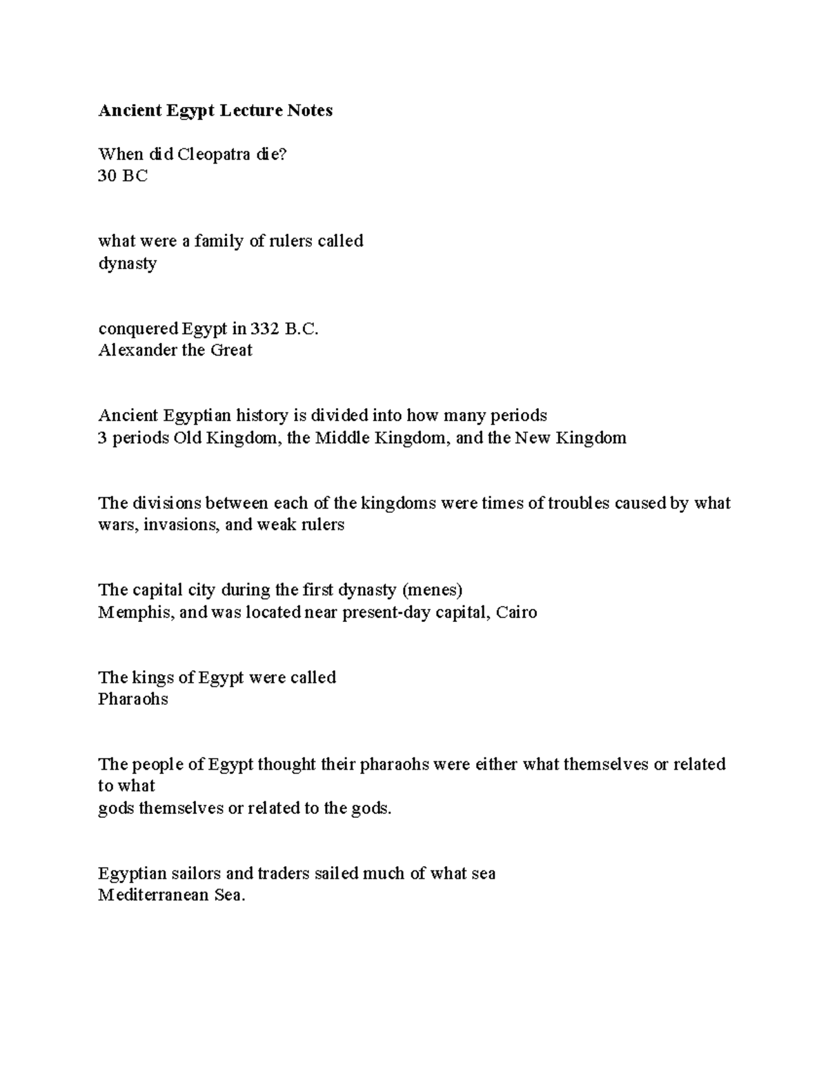 Ancient Egypt Lecture Notes - Alexander the Great Ancient Egyptian ...
