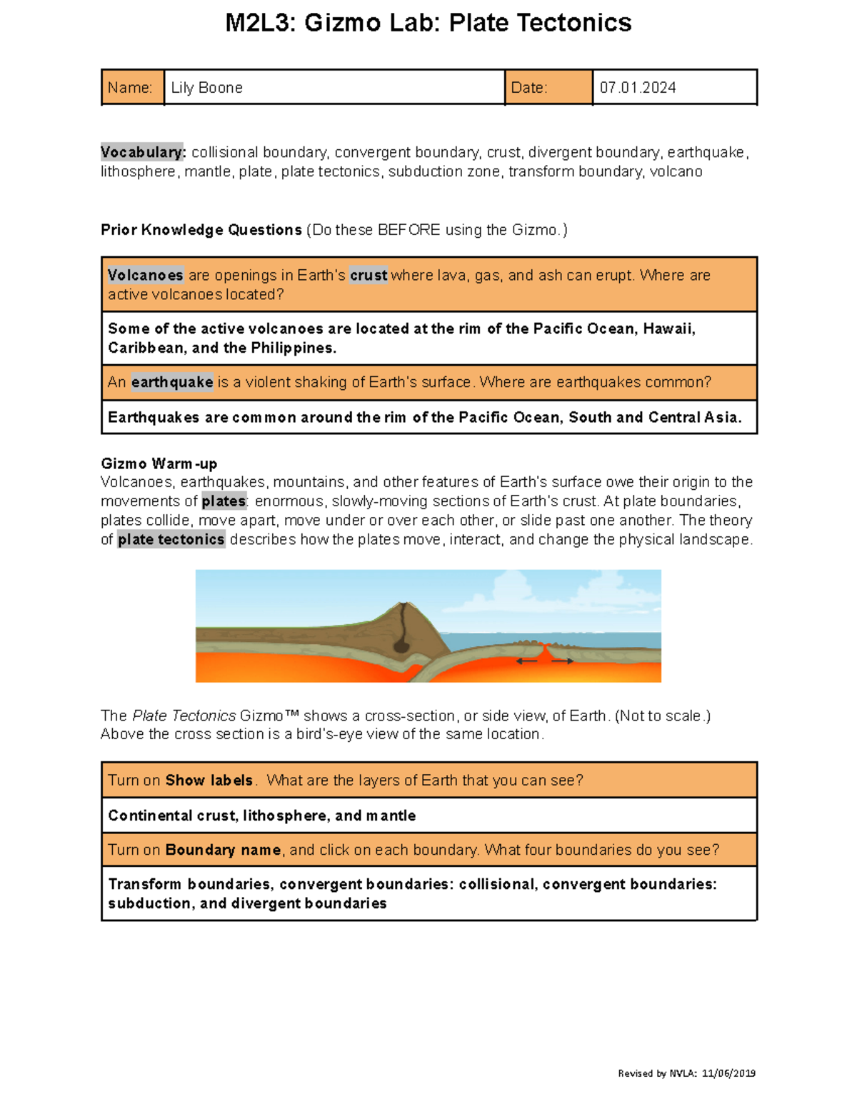 M2 L3 Plate Tectonics- Boone - Name: Lily Boone Date: 07. Vocabulary ...