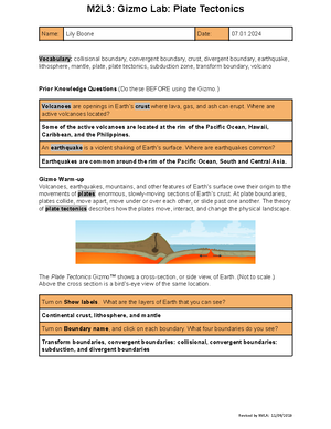 Plate Boundaries student Virtual Lab Guide - Virtual Lab: Plate ...