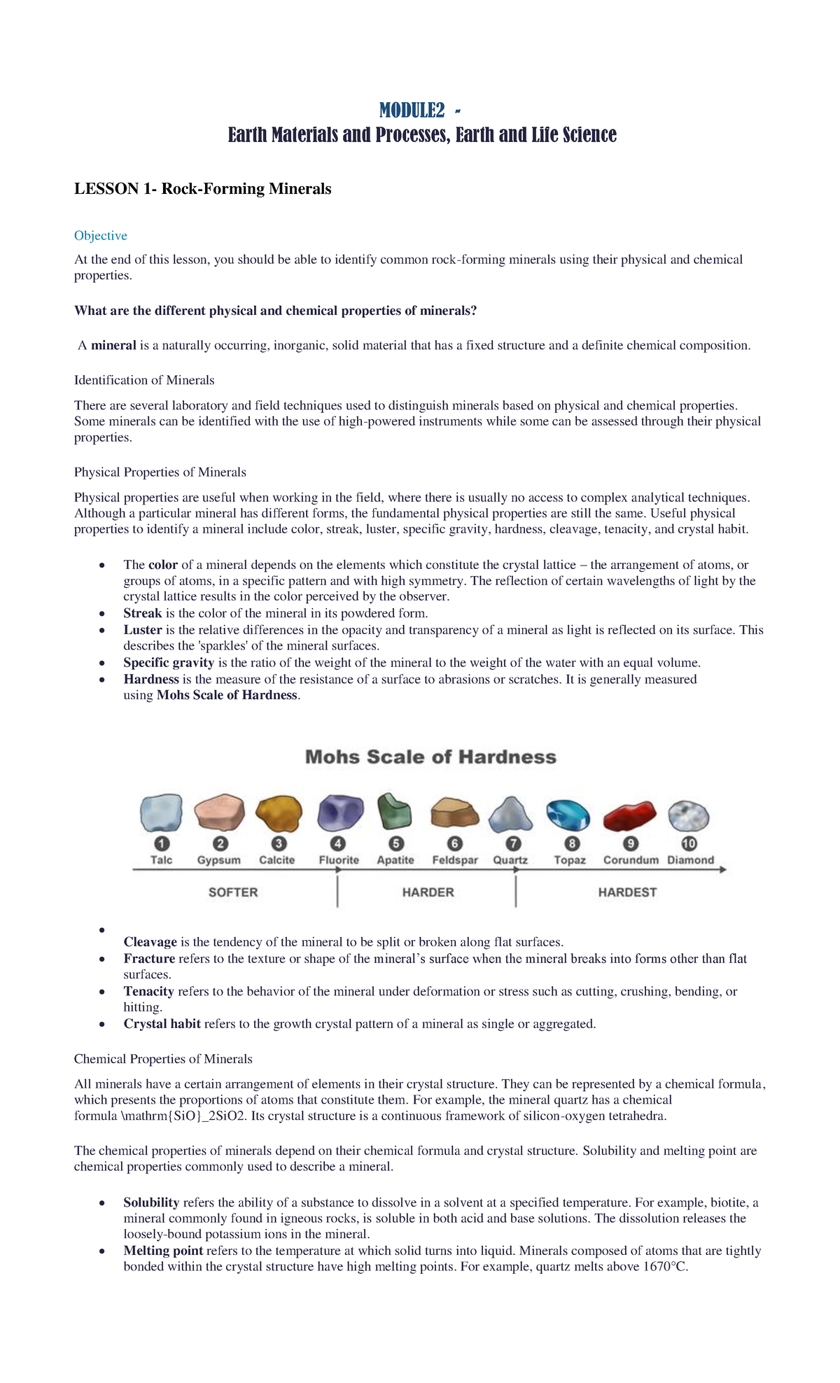 Earth science notes - MODULE2 - Earth Materials and Processes, Earth ...