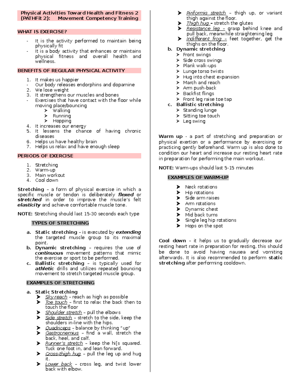 Pathfit 2 WEEK 1 & 2 - Notes for P.E. - Physical Activities Toward ...