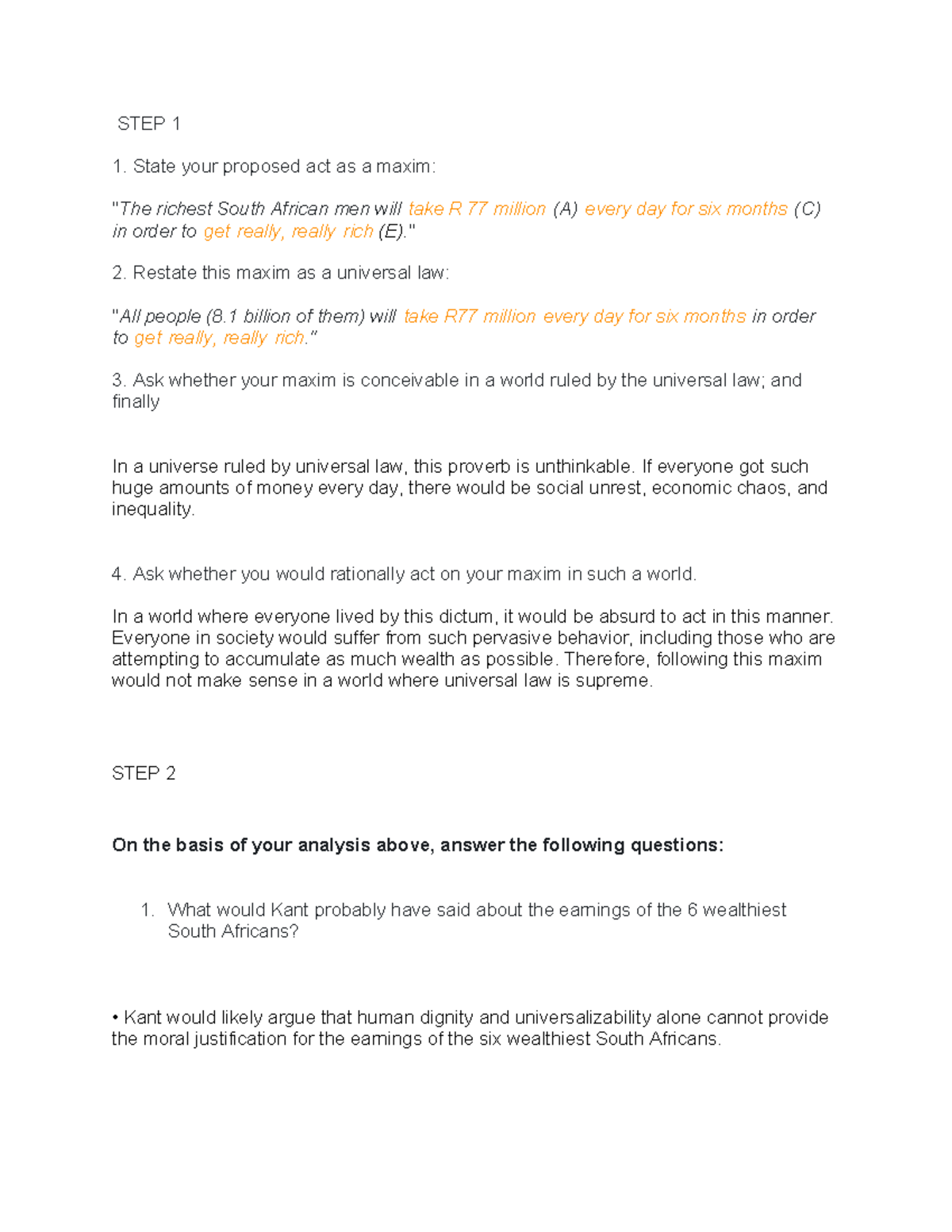 Assignemnt 2 - SUS1501 ASSIGNMENT 2 - STEP 1 State your proposed act as ...