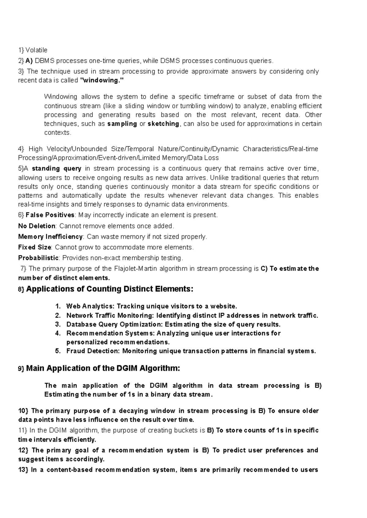 Bda answers - Bdhshhss - 1} Volatile 2} A) DBMS processes one-time ...