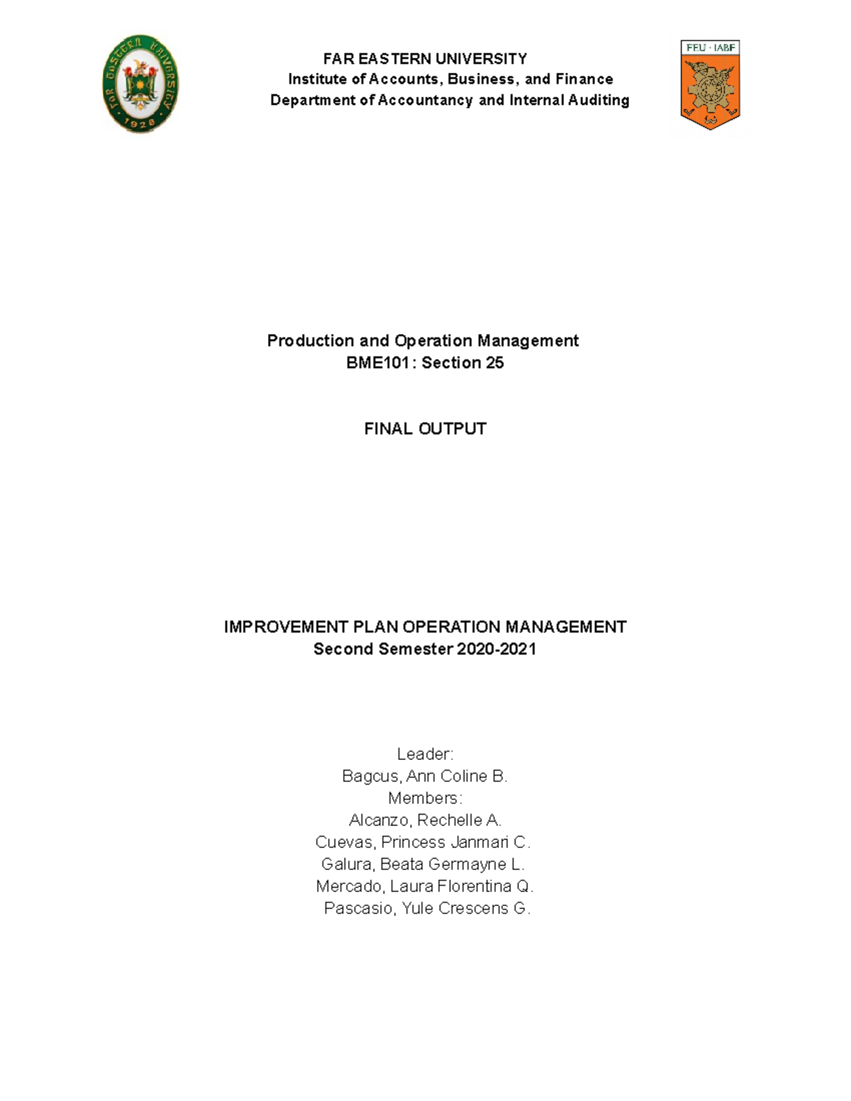 Final Output BME1101 Final - Institute of Accounts, Business, and ...