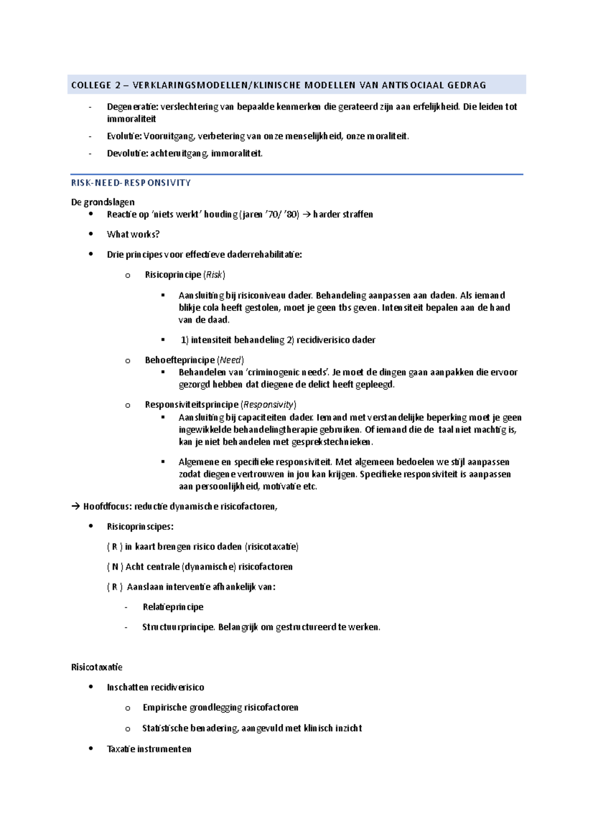 College 2 Forensische Psychologie College 2 Verklaringsmodellen