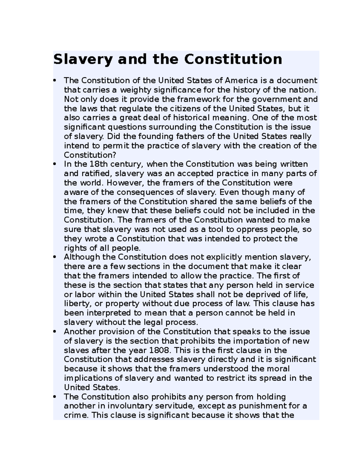 Slavery and the Constitution - Not only does it provide the framework ...