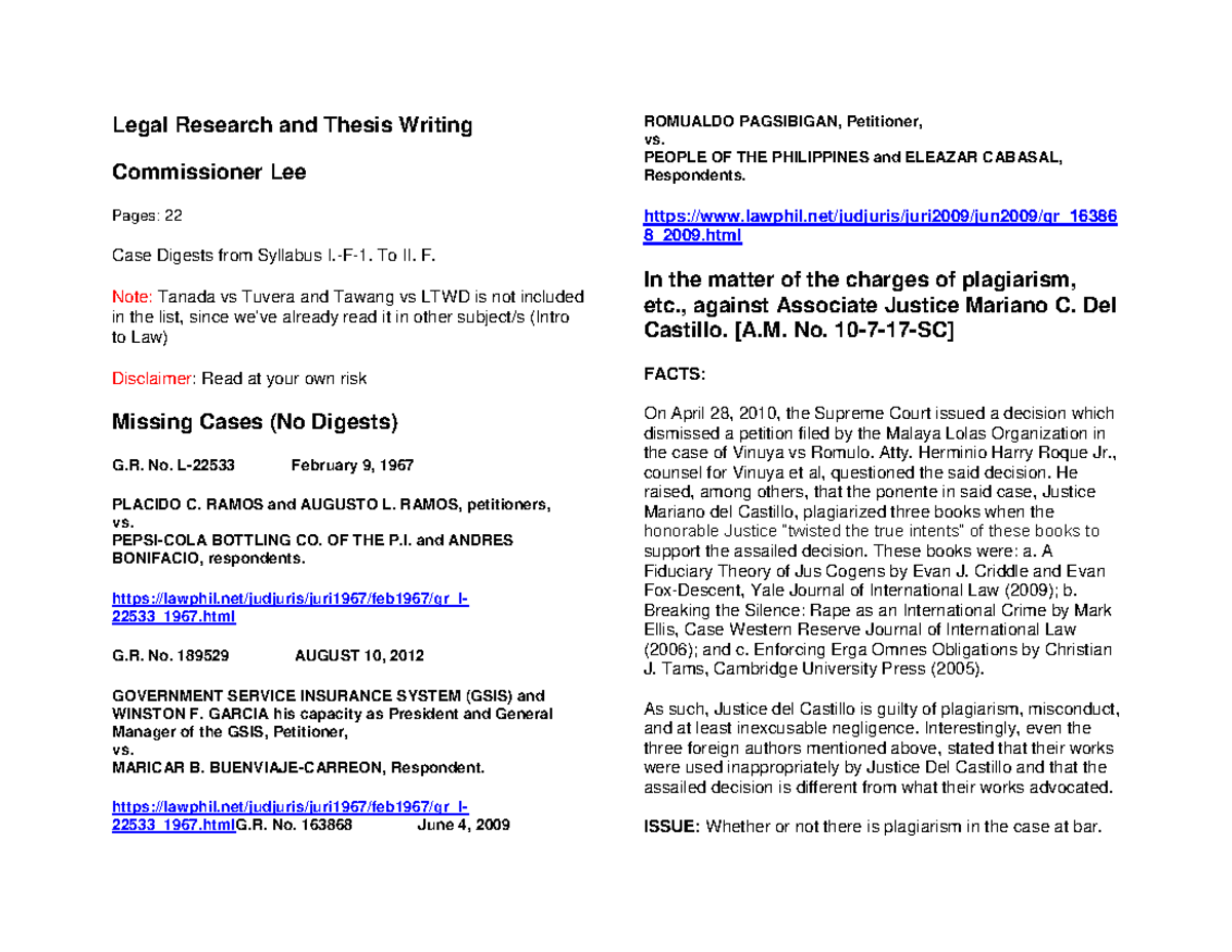 418154361 Legal Research Case Digest Compilation - Legal Research and ...