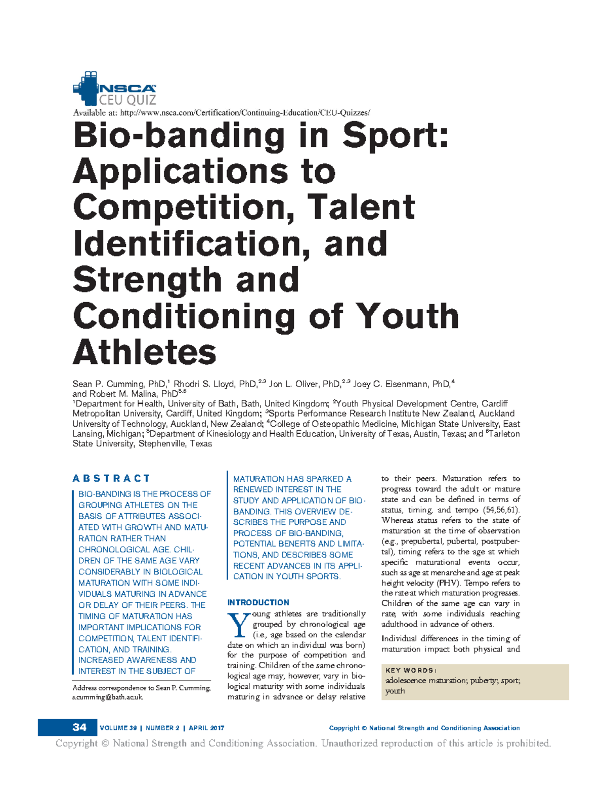 Cumming 2017 - Bio-banding in Sport: Applications to Competition ...