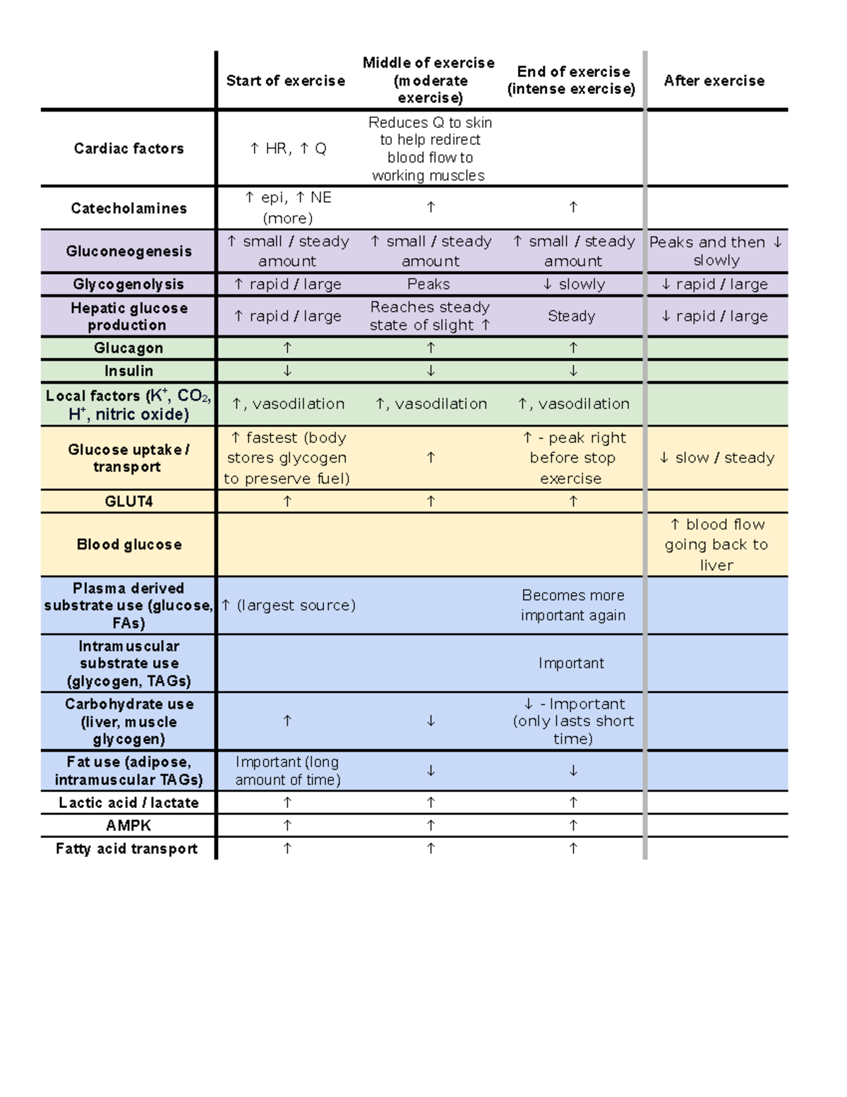 Midterm 1 Summary Of Exercise Start Of Exercise Middle Of Exercise Moderate Exercise End Of
