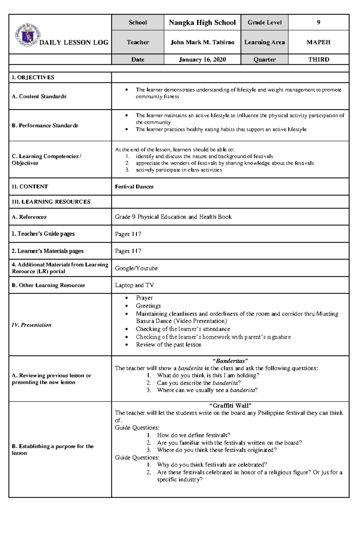 Toaz - all - DAILY LESSON LOG School Nangka High School Grade Level 9 ...