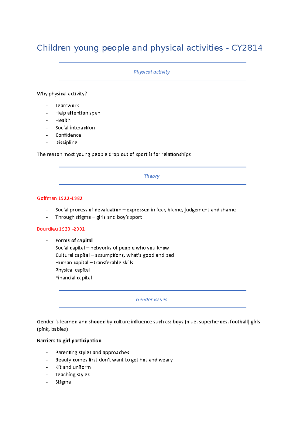 Notes Children young people and physical activities - Studocu