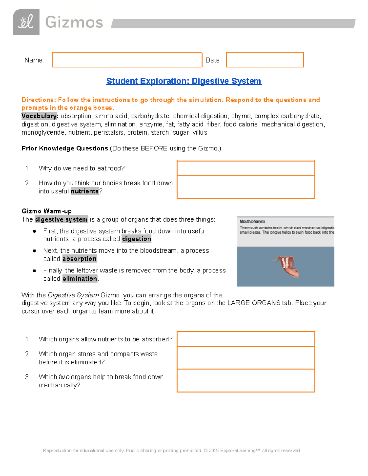 Gizmos - Lecture notes 2-7 - Name: Date: Student Exploration: Digestive ...