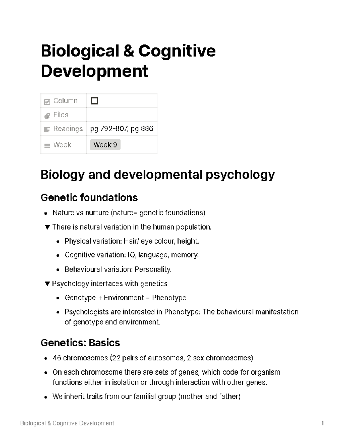 Developmental PSYC - Biological Cognitive Development - Biological ...