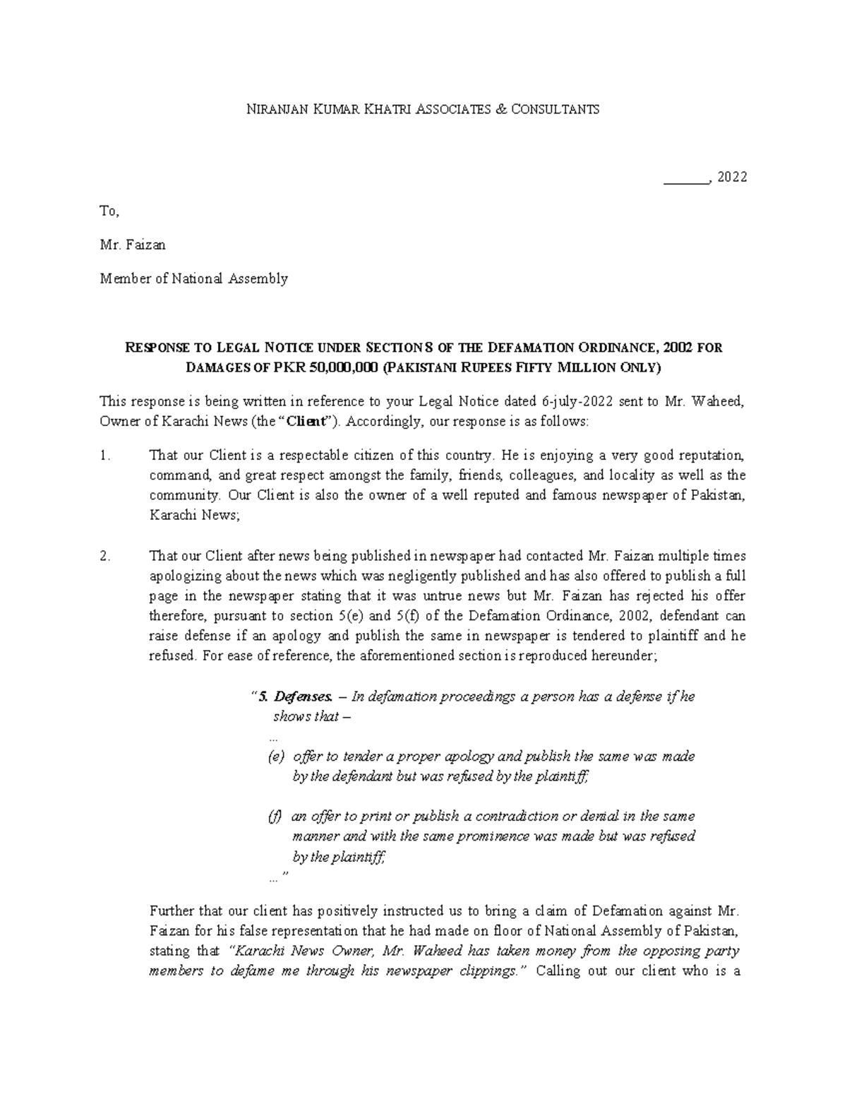 Response to Legal Notice - NIRANJAN KUMAR KHATRI ASSOCIATES ...