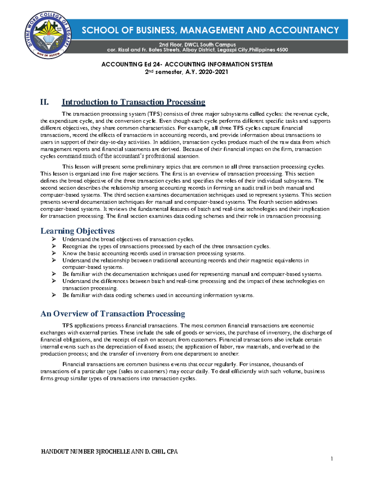 AIS-Handout#3 book for review - HANDOUT NUMBER 3|ROCHELLE ANN D. CHIL ...