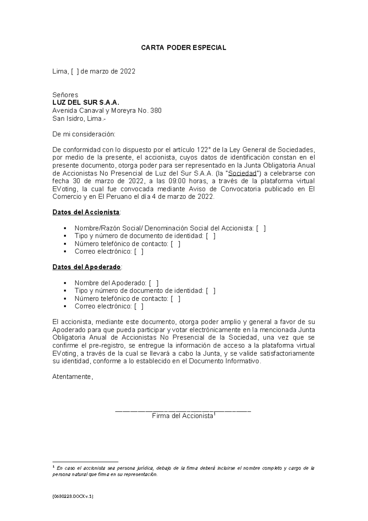 Anexo 2-Modelo Carta Poder Especial JOA 2022 - CARTA PODER ESPECIAL ...