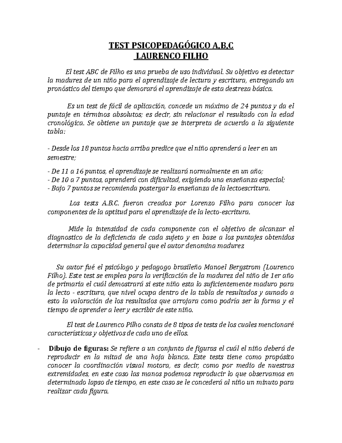 TEST ABC - Test ABC - TEST PSICOPEDAGÓGICO A,B,C LAURENCO FILHO El test ...