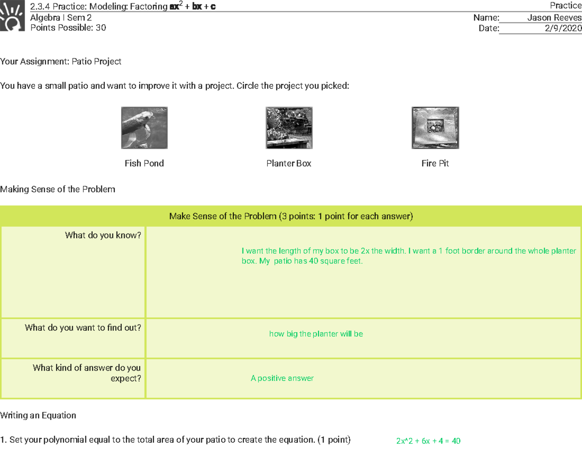 Cc4cff5e0e66e8dd2475281 c3918104 c - Practice Algebra I Sem 2 Points ...