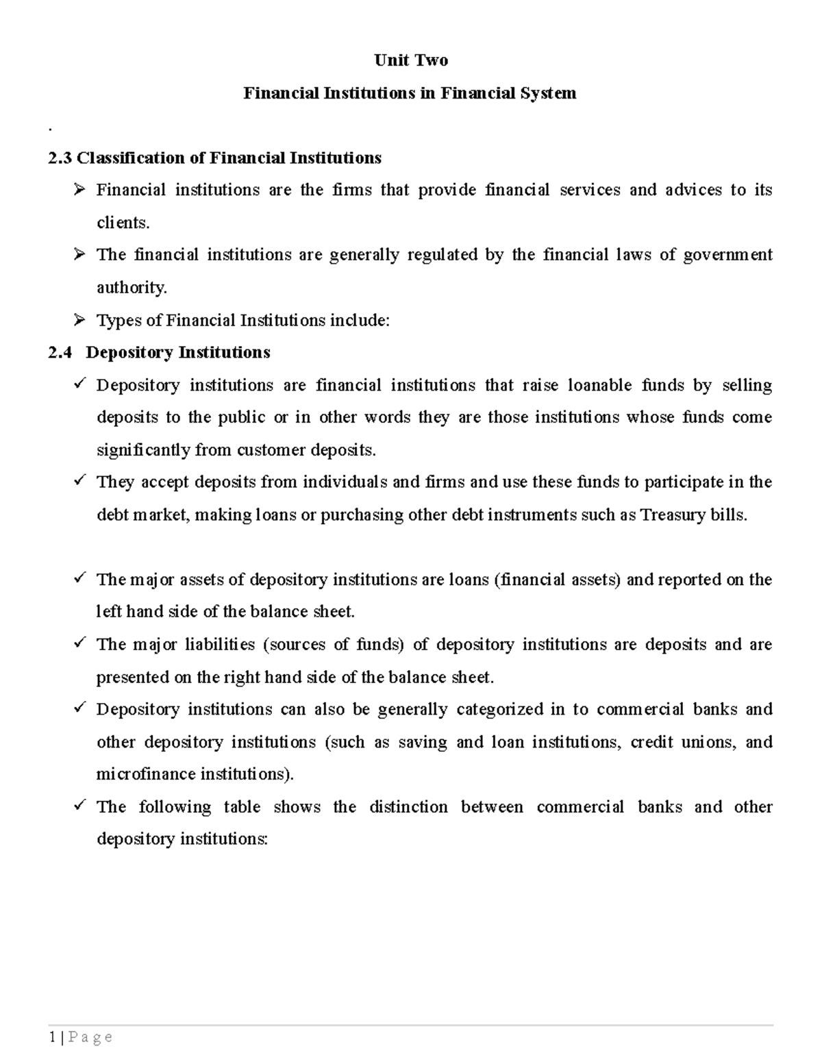Unit Two Financial Institutions in Finan - Unit Two Financial ...