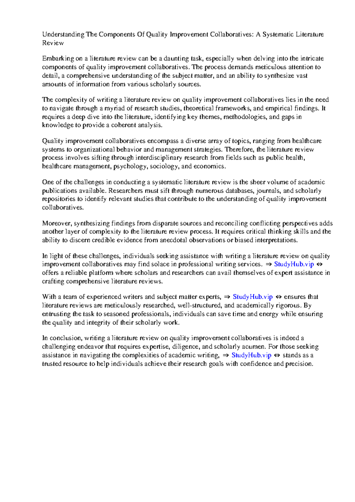 Understanding The Components Of Quality Improvement Collaboratives A Systematic Literature ...