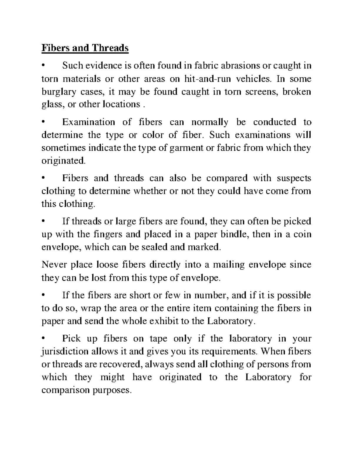 Collection of fiber and questioned Documents evidence - Fibers and ...