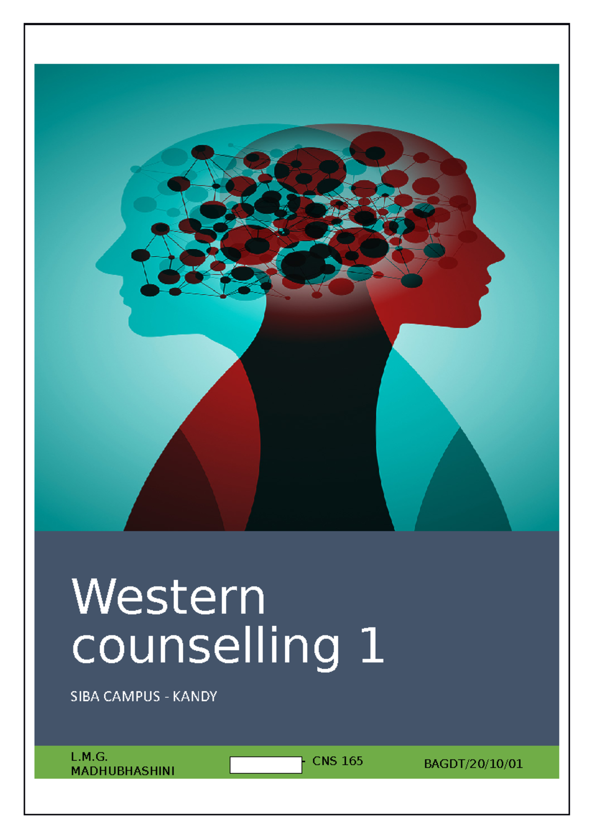 Assignment - CNS 165 - this is a summey - Western counselling 1 SIBA ...