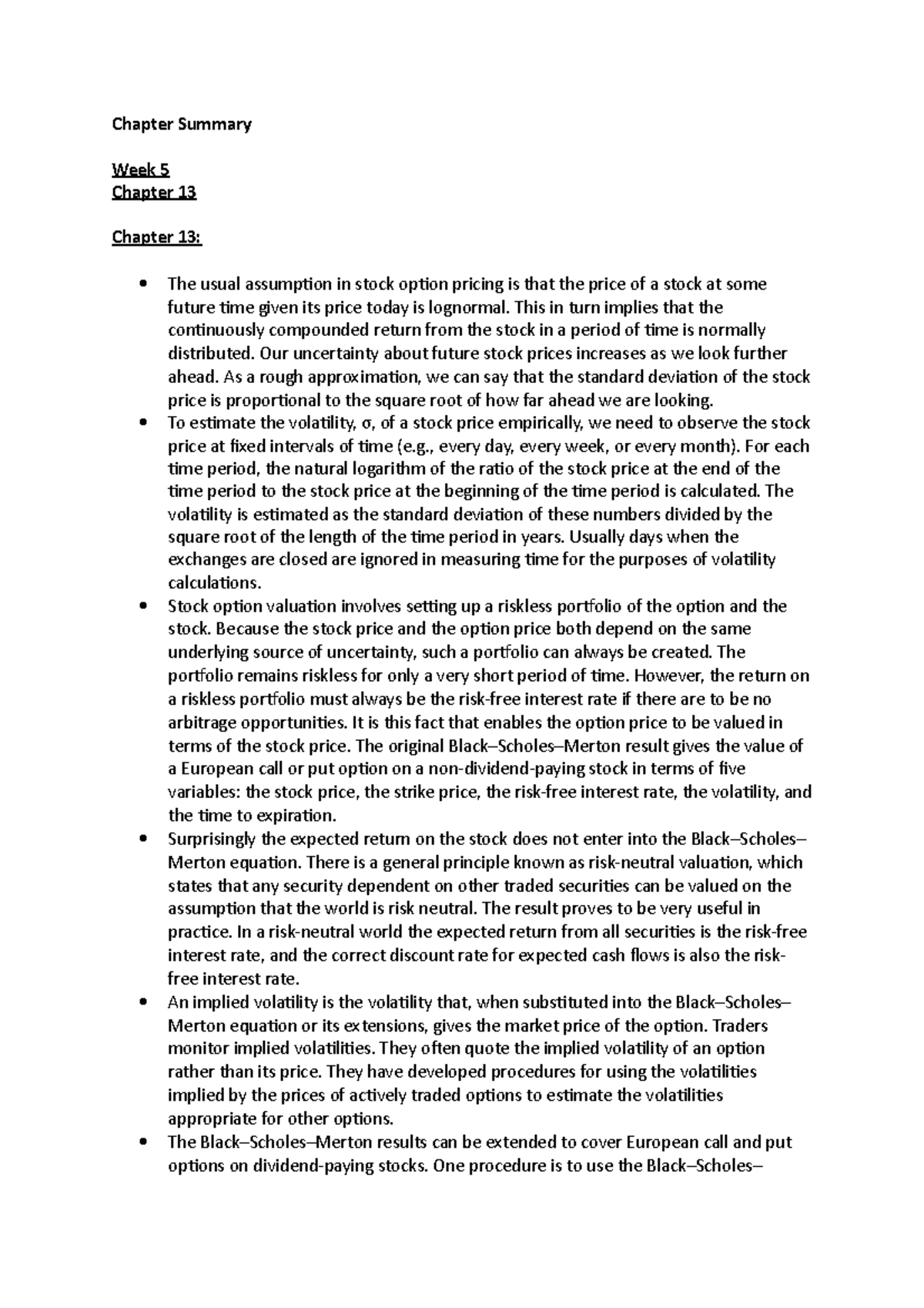 Week 5 - Summary Fundamentals of Futures and Options Markets - Chapter ...