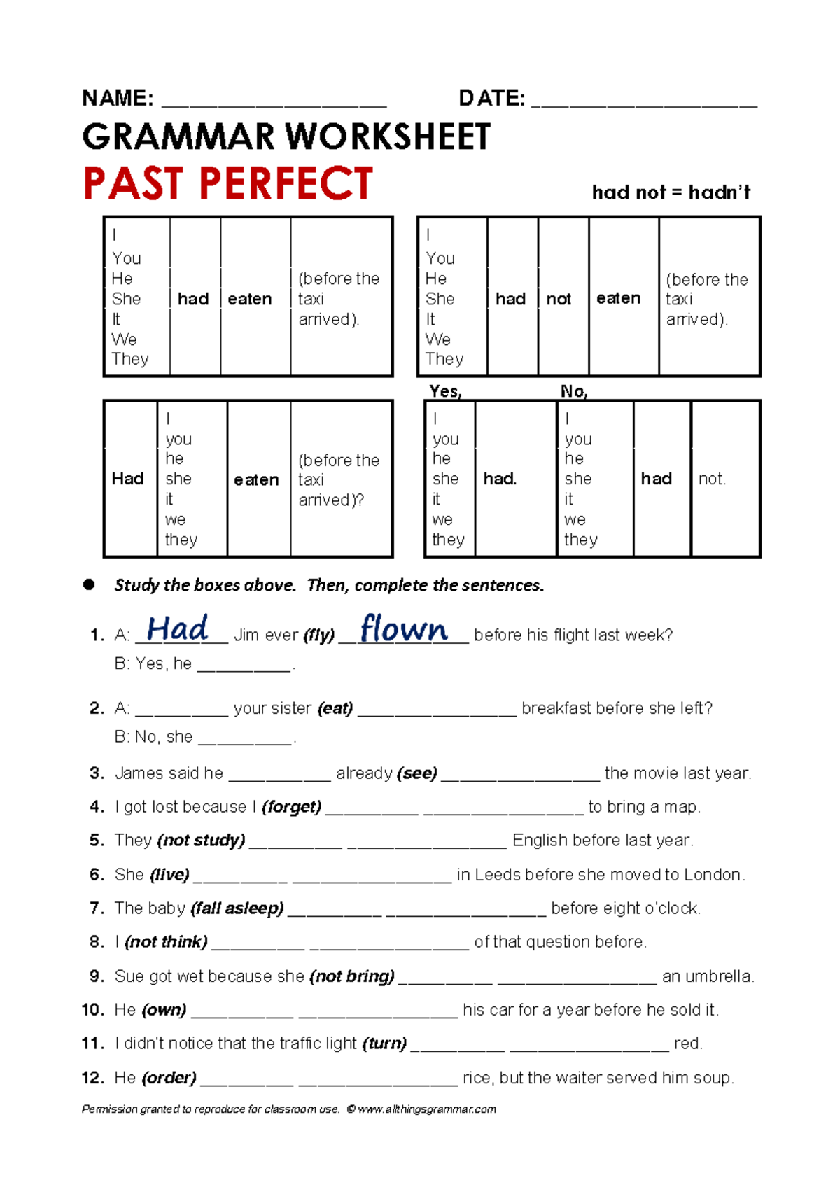 B1-worksheet-pastperfect - NAME: ________________________ DATE ...
