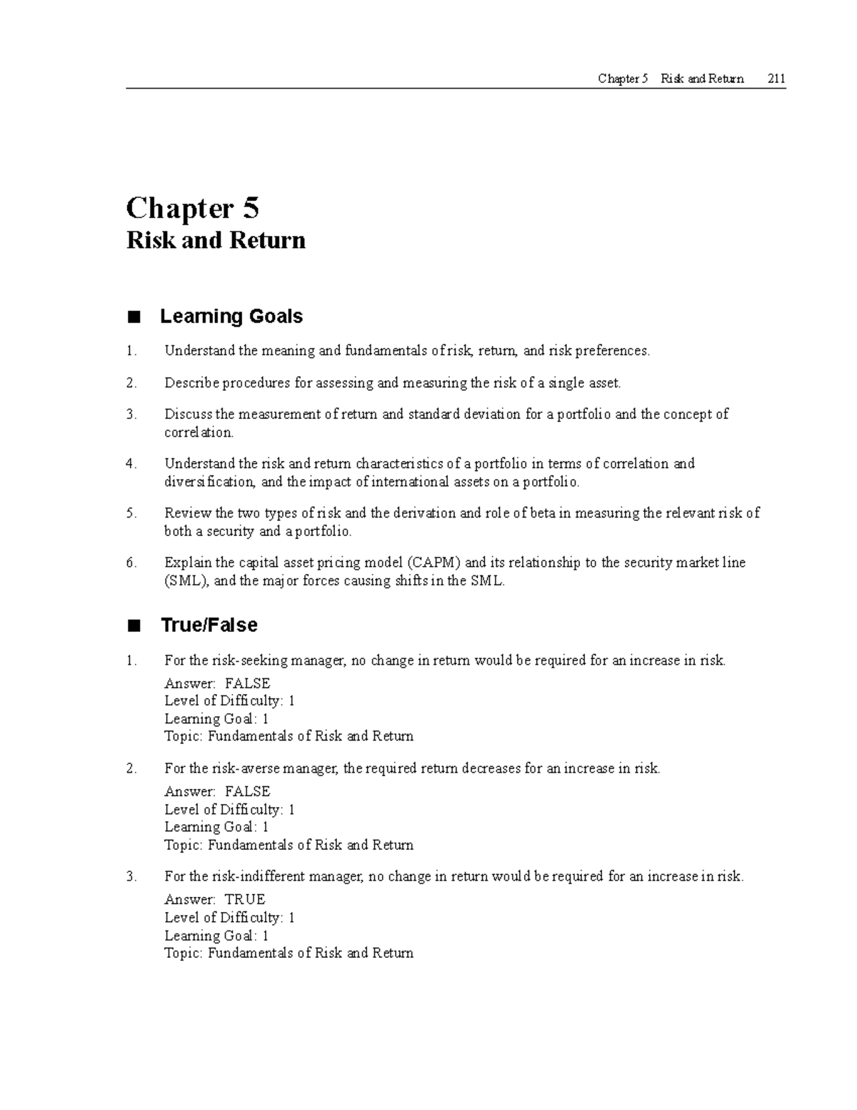 Chapter 5 Risk and Return - Chapter 5 Risk and Return 211 Chapter 5 ...