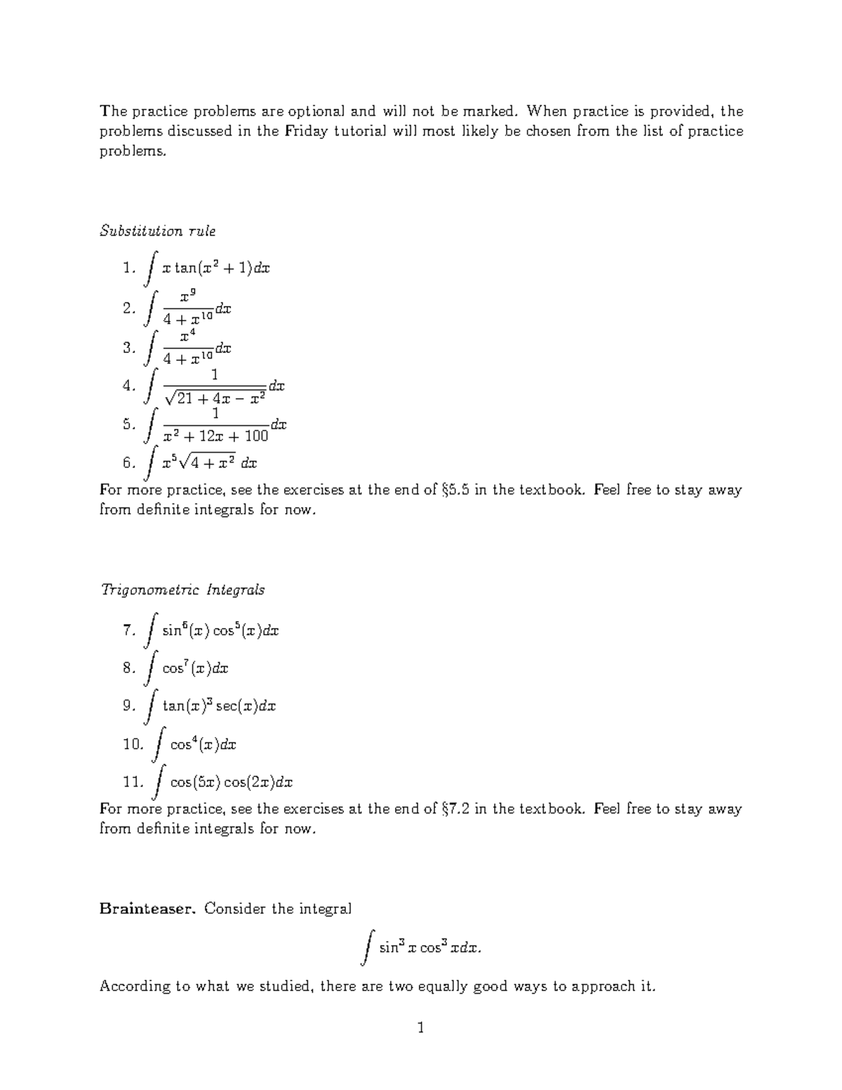1730 Week2 Practice W24 - The practice problems are optional and will not be marked. When ...