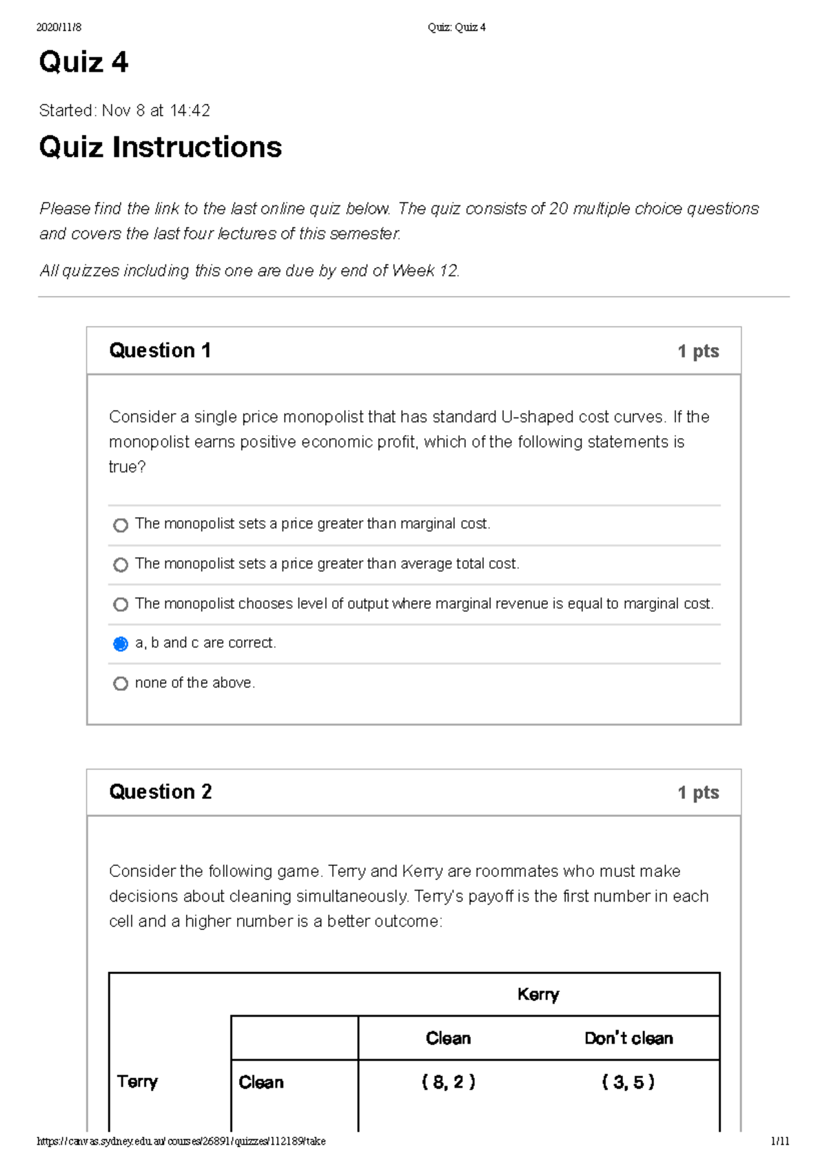 Quiz Quiz 4 - Quiz 4 Started: Nov 8 at 14: Quiz Instructions Please ...