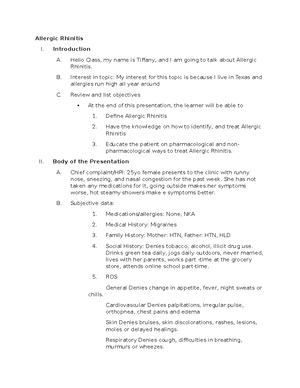Soap Note Sinusitis - Soap Note Tom B D.O 7/1/ 56 Male Subjective: CC ...