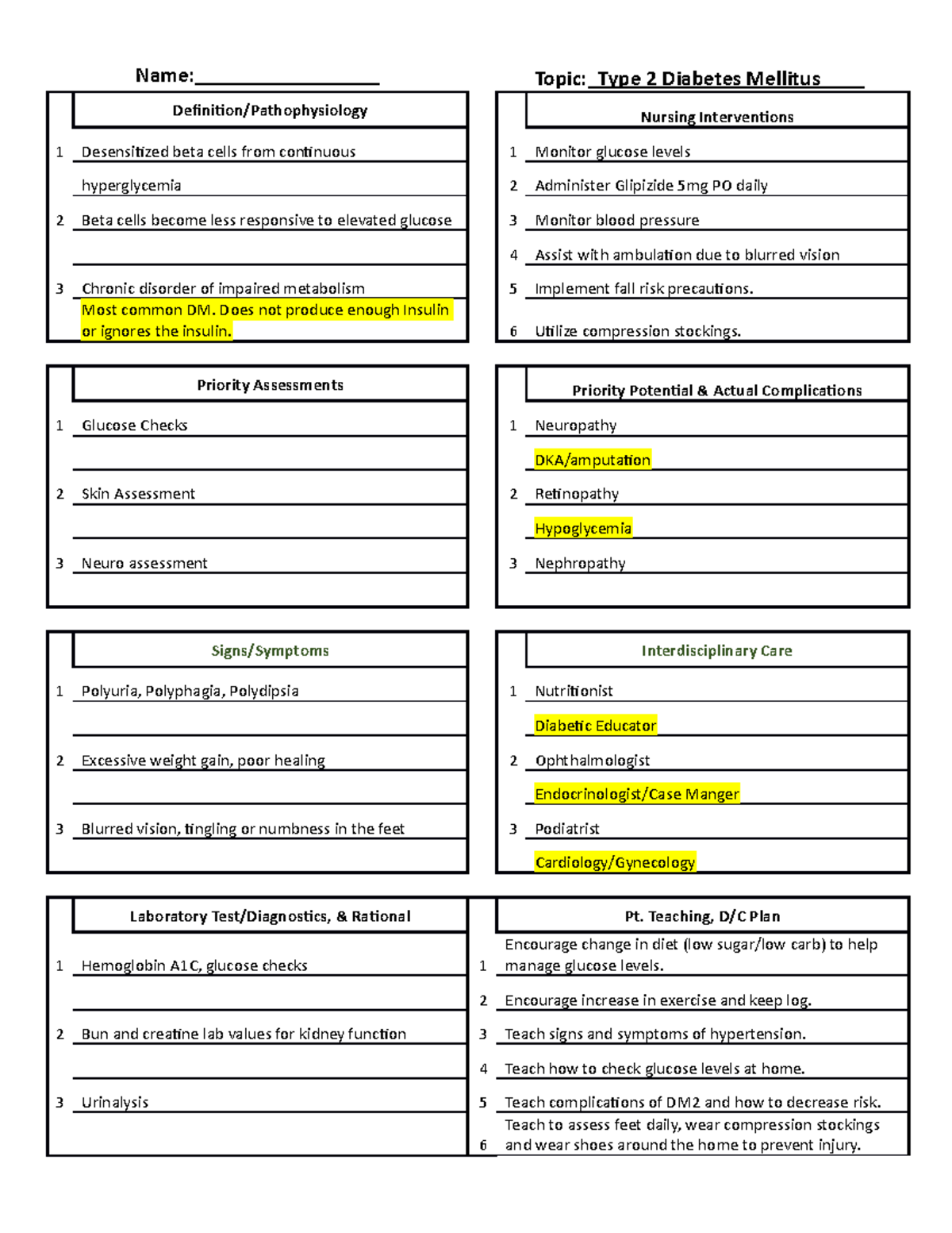 Diabetes Case Study Worksheet 2 - Name:_________________ Topic:Type 2 ...