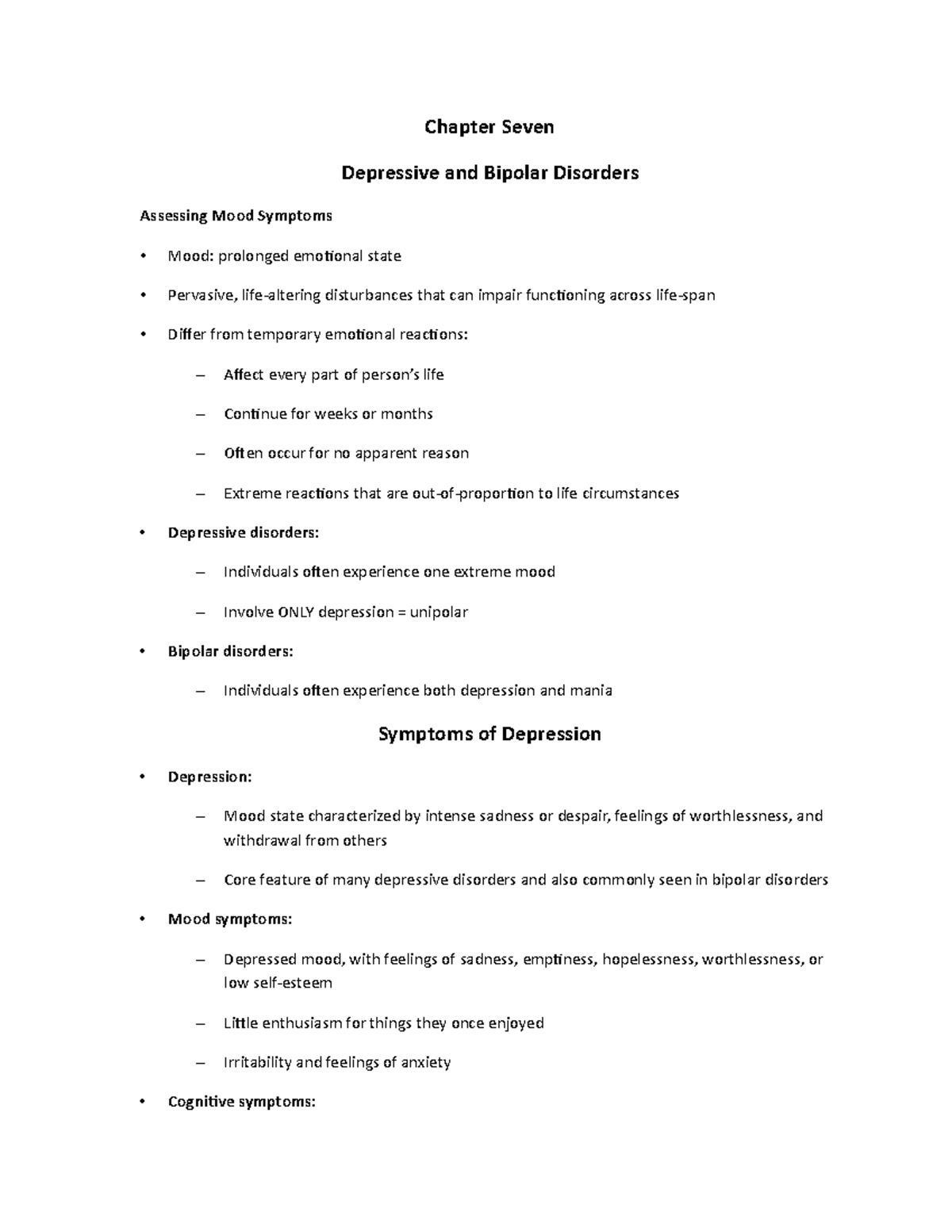 Chapter 7 Overview - Chapter Seven Depressive and Bipolar Disorders ...